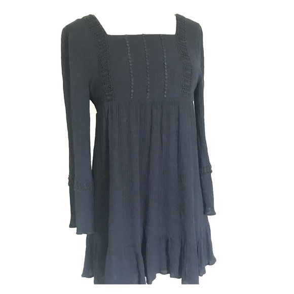 Altar'd State | Dresses | Altard State Black Gauze Swing Crochet Trim ...